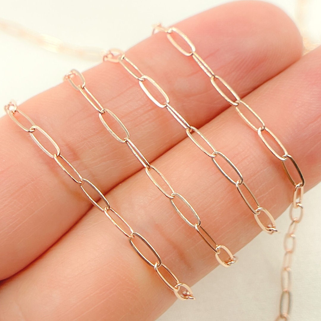 1 FT 5mm, Rose Gold Filled Flat Paperclip Link Chain, Permanent Jewelry ...