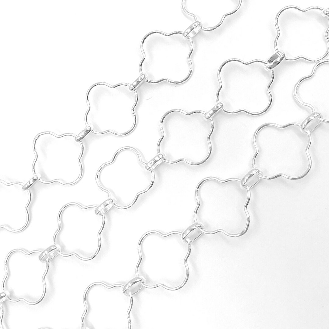 Sterling Silver Clover Link Chain, Organic Shape, Big Links Silver ...