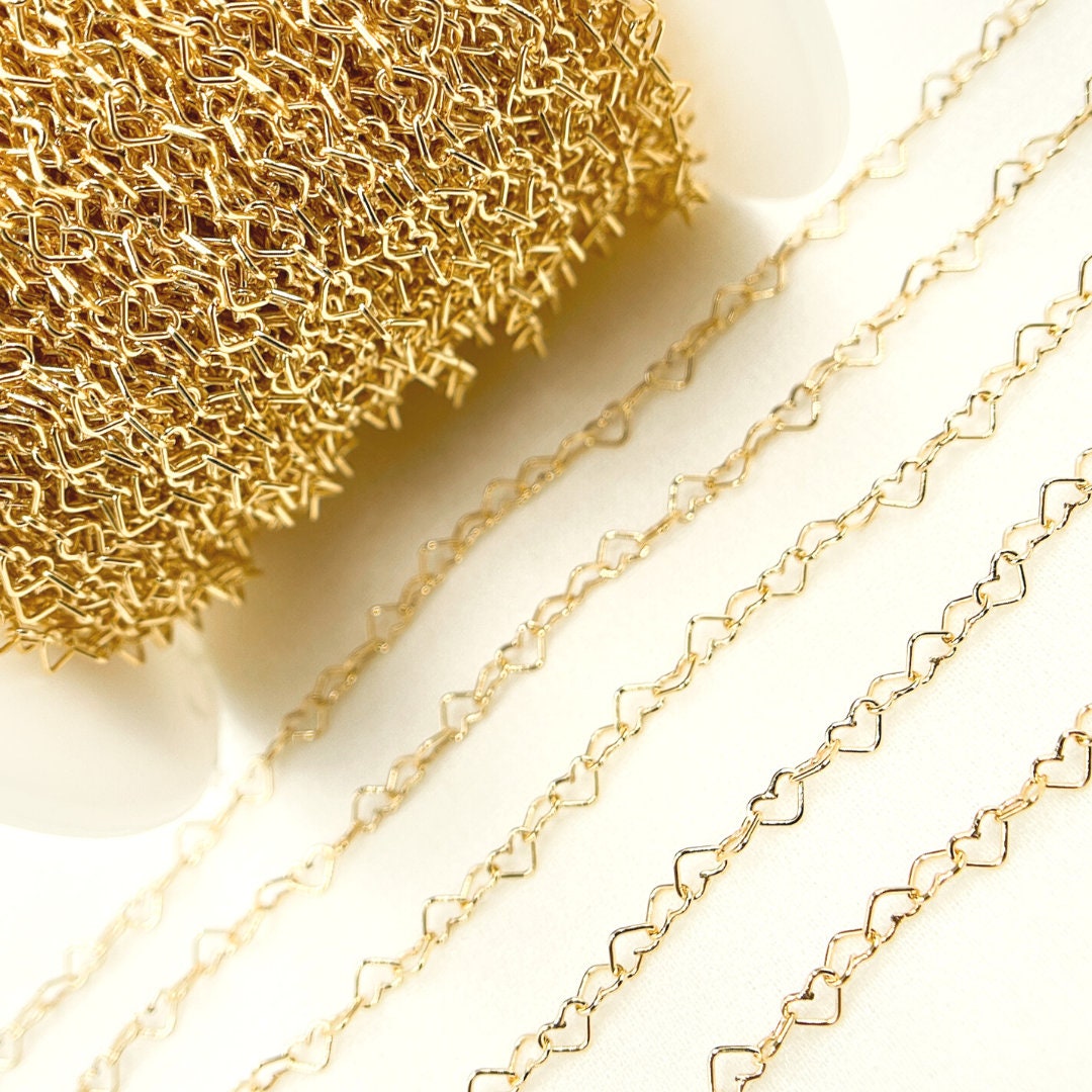 14K Gold Filled Heart Link Chain, 14k Gold Filled Chain by Foot, Heart ...