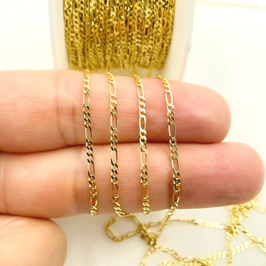 14k Solid Gold Figaro Chain by Foot, Unisex Jewelry ...