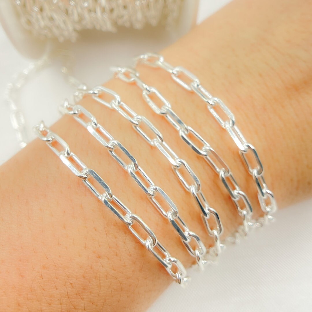 1FT 8x4mm 925 Sterling Silver Chain, Diamond Cut Rectangle Link Chain ...