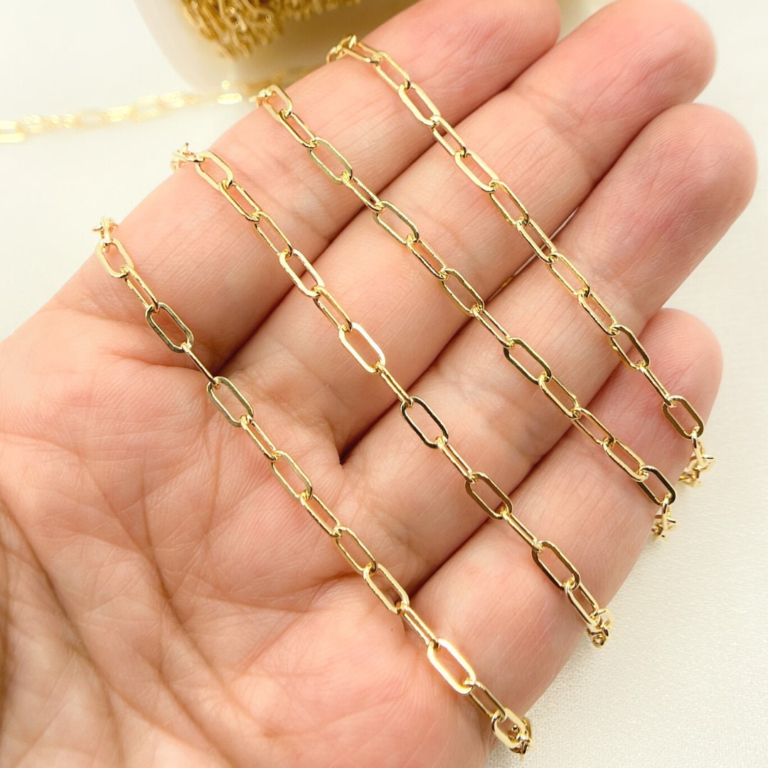 14k Gold Filled Flat Paperclip Chain by Foot, Gold Filled Bulk Chain ...