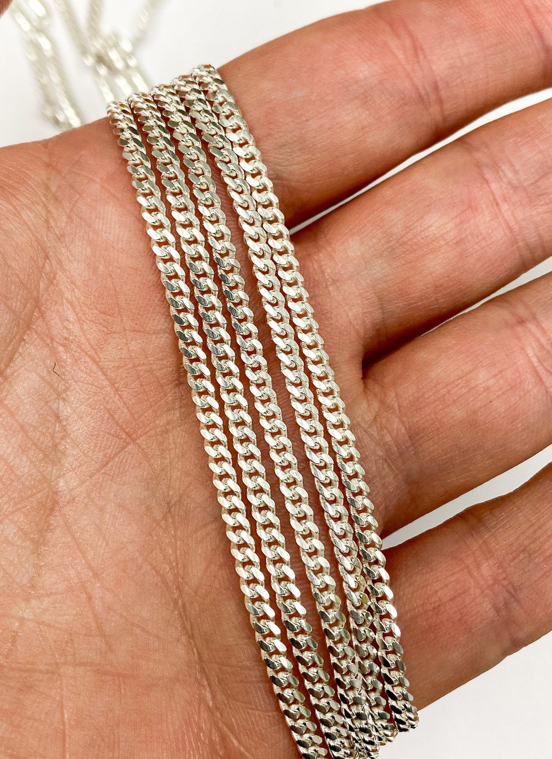 925 Sterling Silver Curb Chain, Silver Flat Curb Chain, Unfinished ...