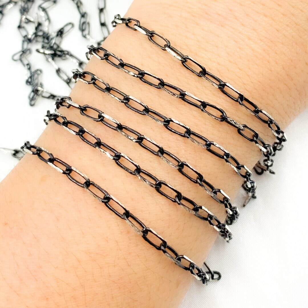 Two Tone Black Rhodium 925 Sterling Silver Cable Link Chain, Cable ...