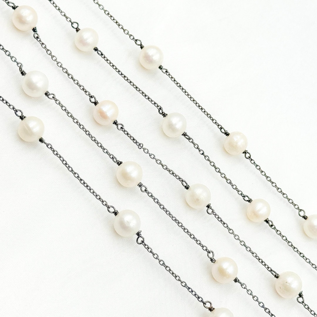 Freshwater Pearl Oxidized Sterling Silver Bead Chain by Foot, Permanent ...