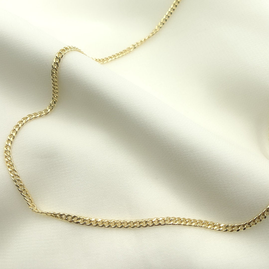 14K Hollow Gold Necklace Cuban Chain. Solid Gold Hollow Curb Link Chain ...