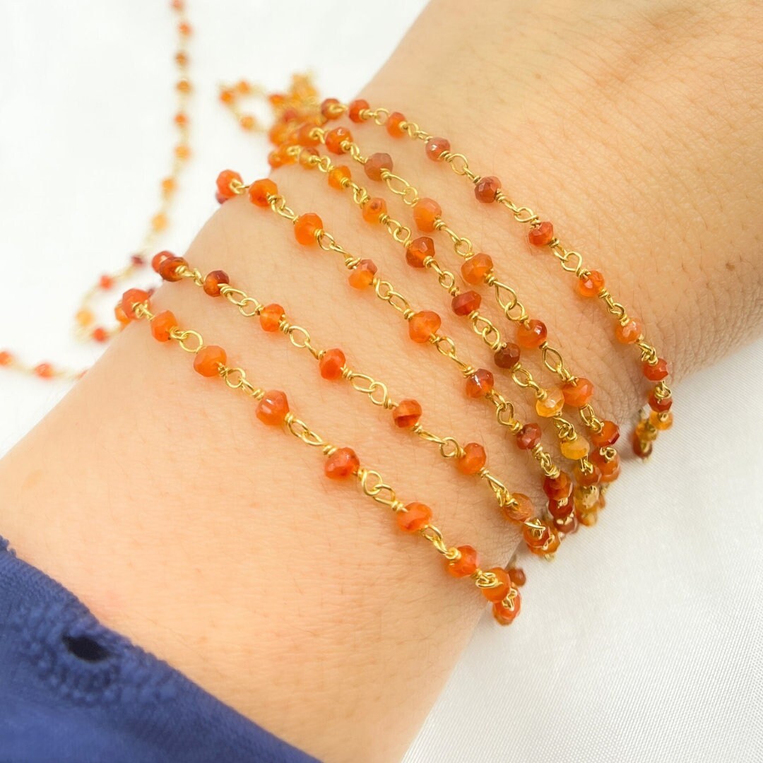 Carnelian Wire Wrap Chain Made With Gold Plated 925 Sterling Silver ...