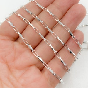 925 Sterling Silver Diamond Cut Oval Link Chain, Bar Chain, Paperclip ...