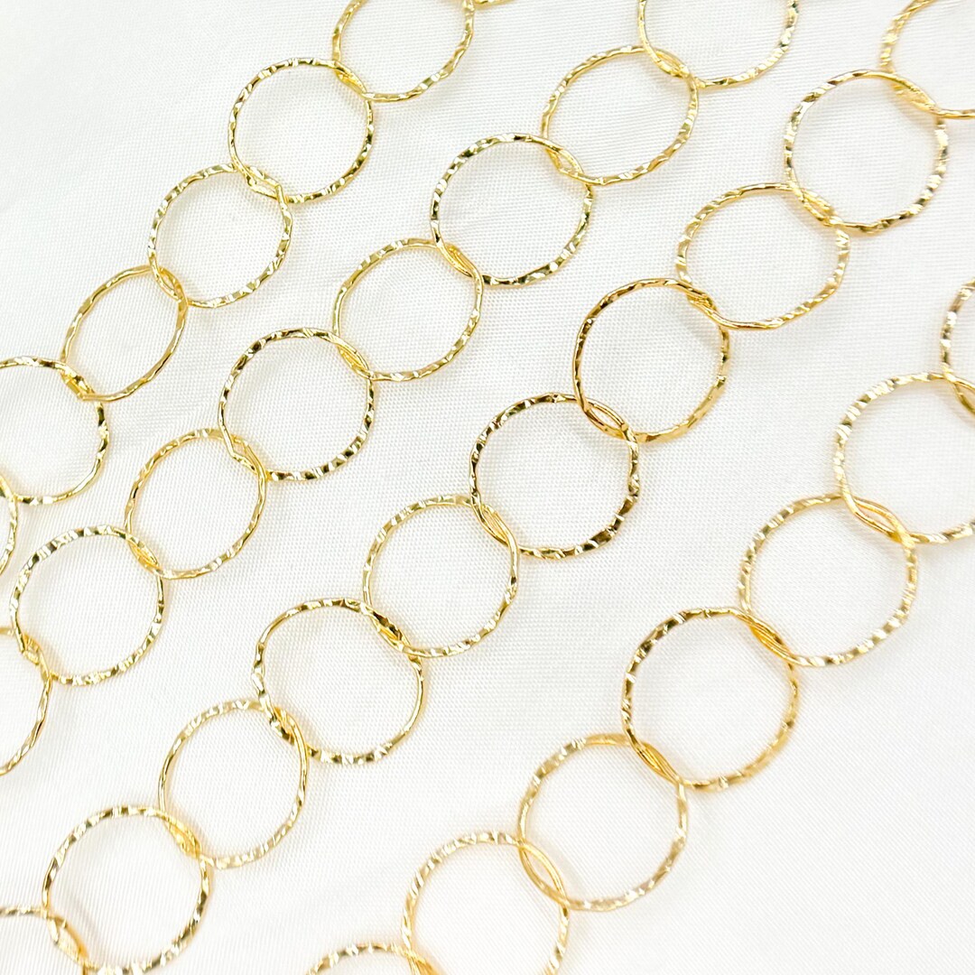 13mm 14k Gold Filled Chain by Foot, Unfinished Hammered Big Circle ...