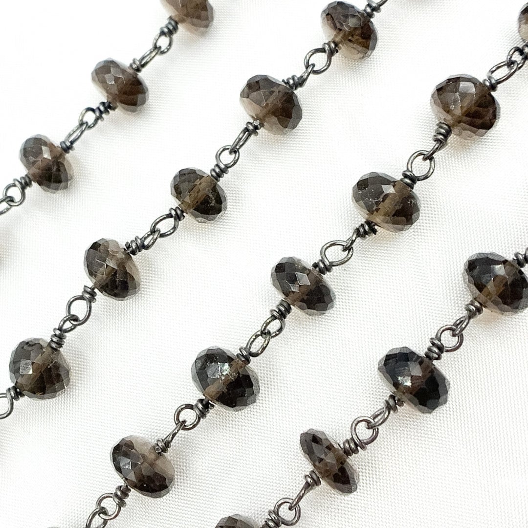 Smoky Quartz Oxidized 925 Sterling Silver Wire Chain, Quartz Chain by ...