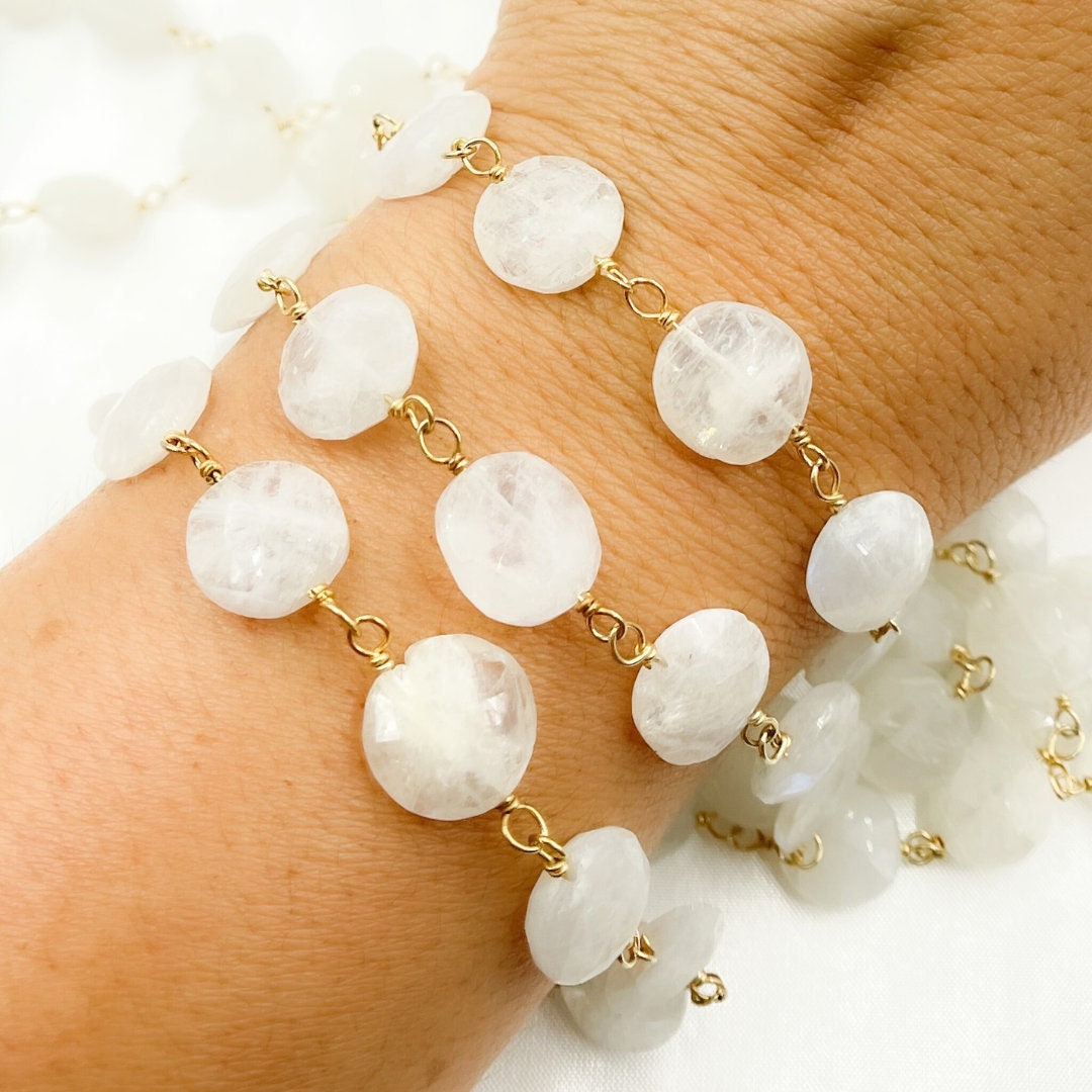 Coin Shape Moonstone Gold Plated 925 Sterling Silver Wire Chain ...