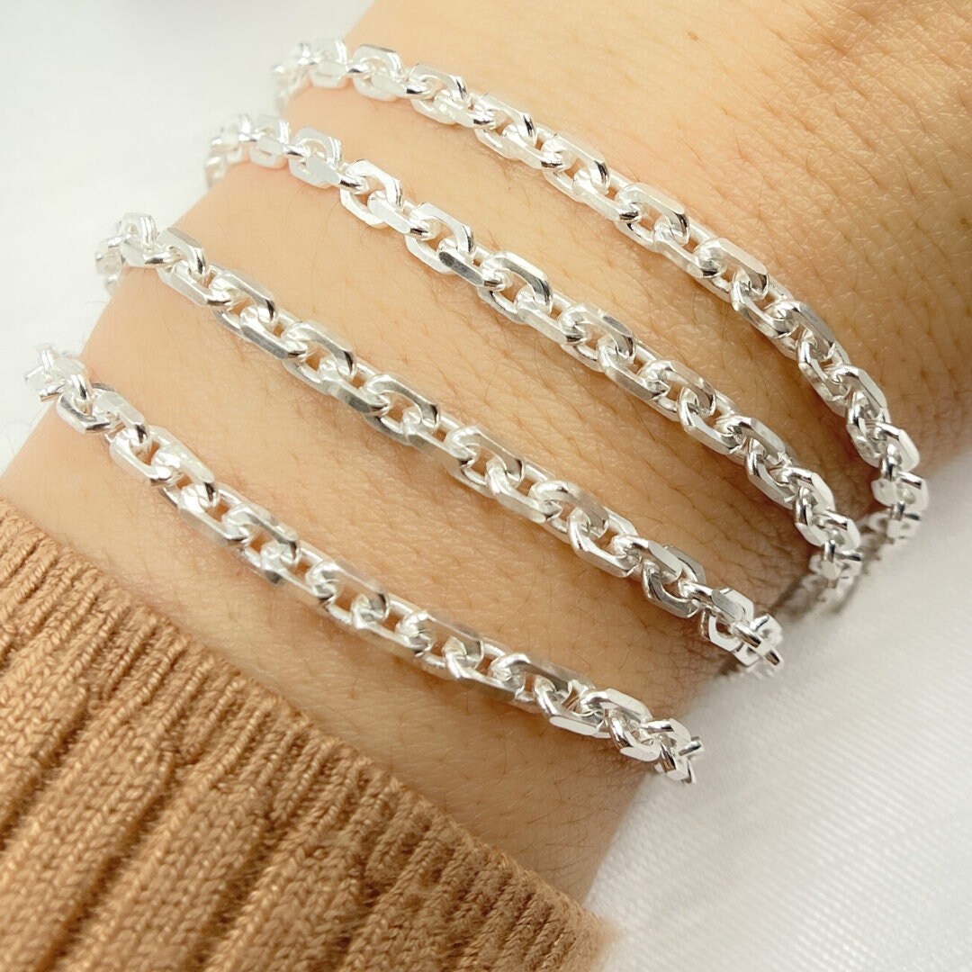 1FT 5x3mm, 925 Silver Cable Chain by Foot, Unfinished Solid Sterling Silver Dainty Cable Chain ...