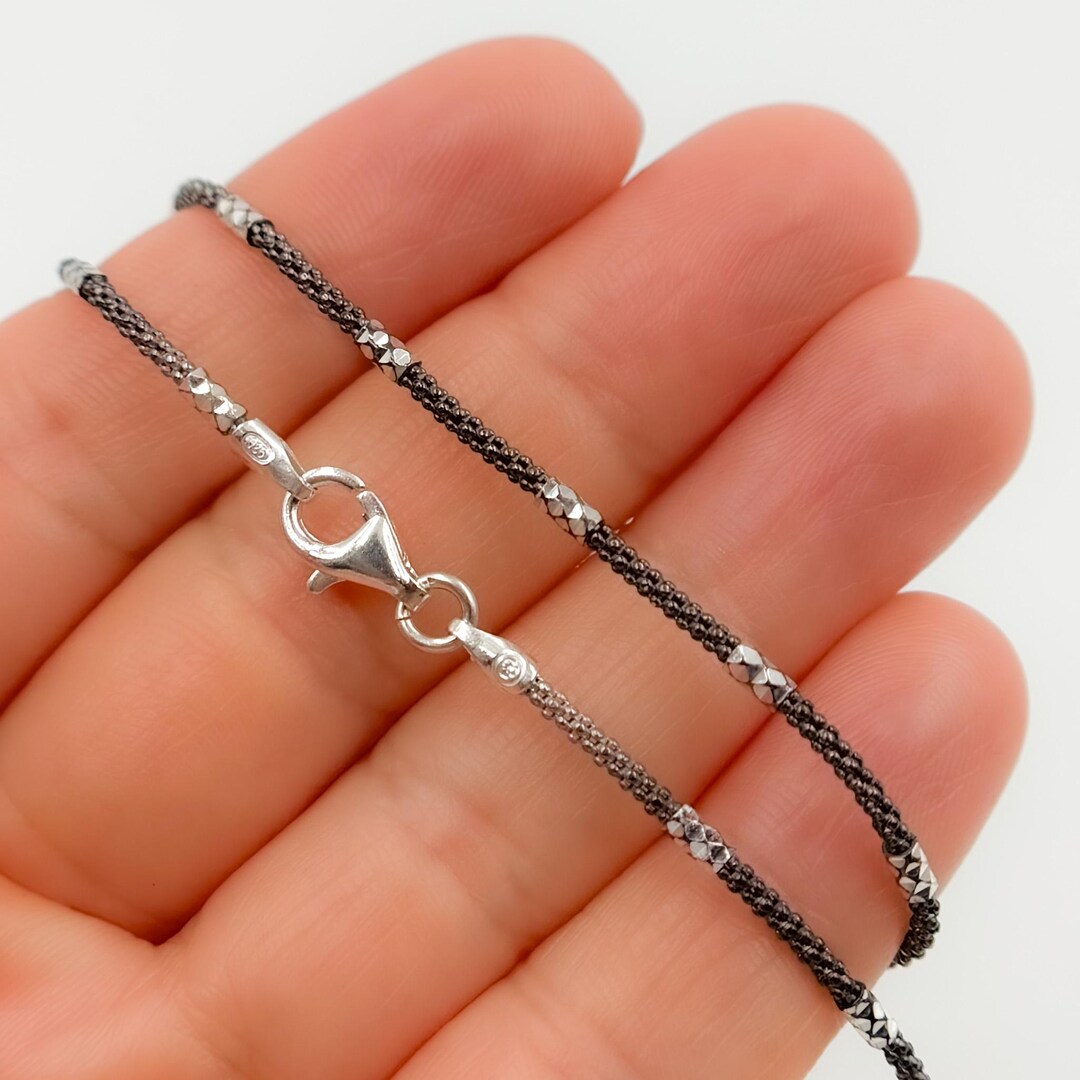 Black Rhodium Sterling Silver Popcorn Necklace, Jewelry for Everyday ...