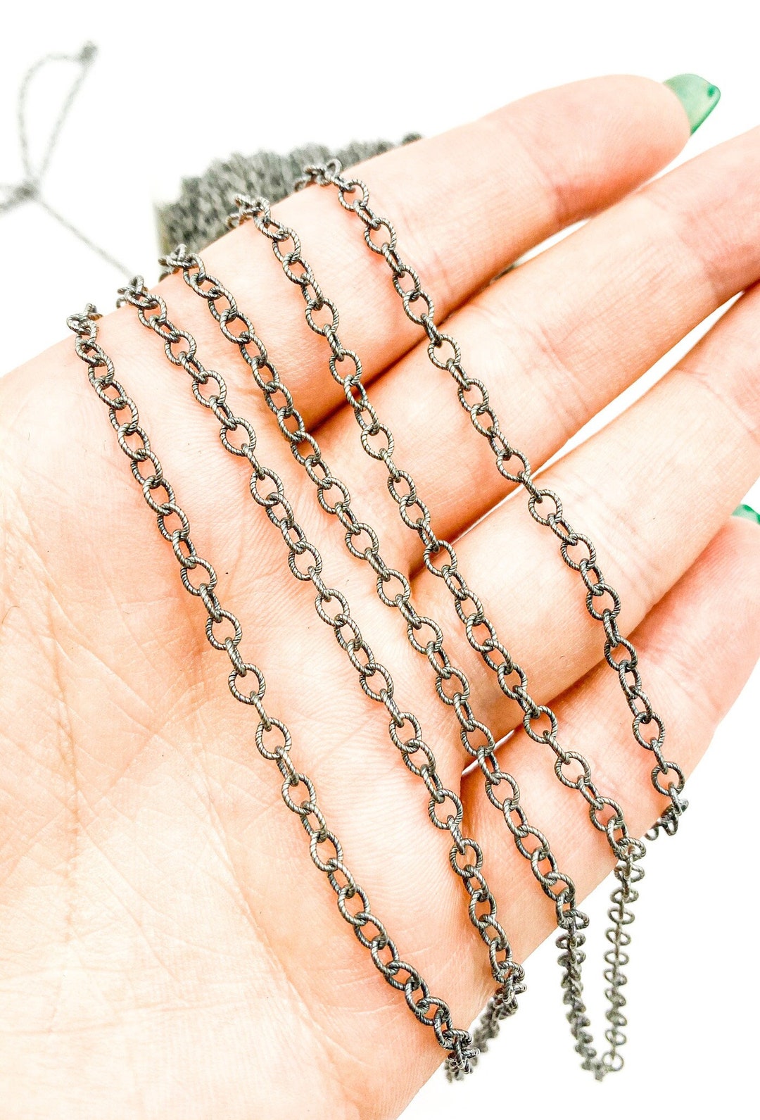 1FT 3mm 925 Oxidized Silver Round Link, Twisted Rolo Antique Style ...