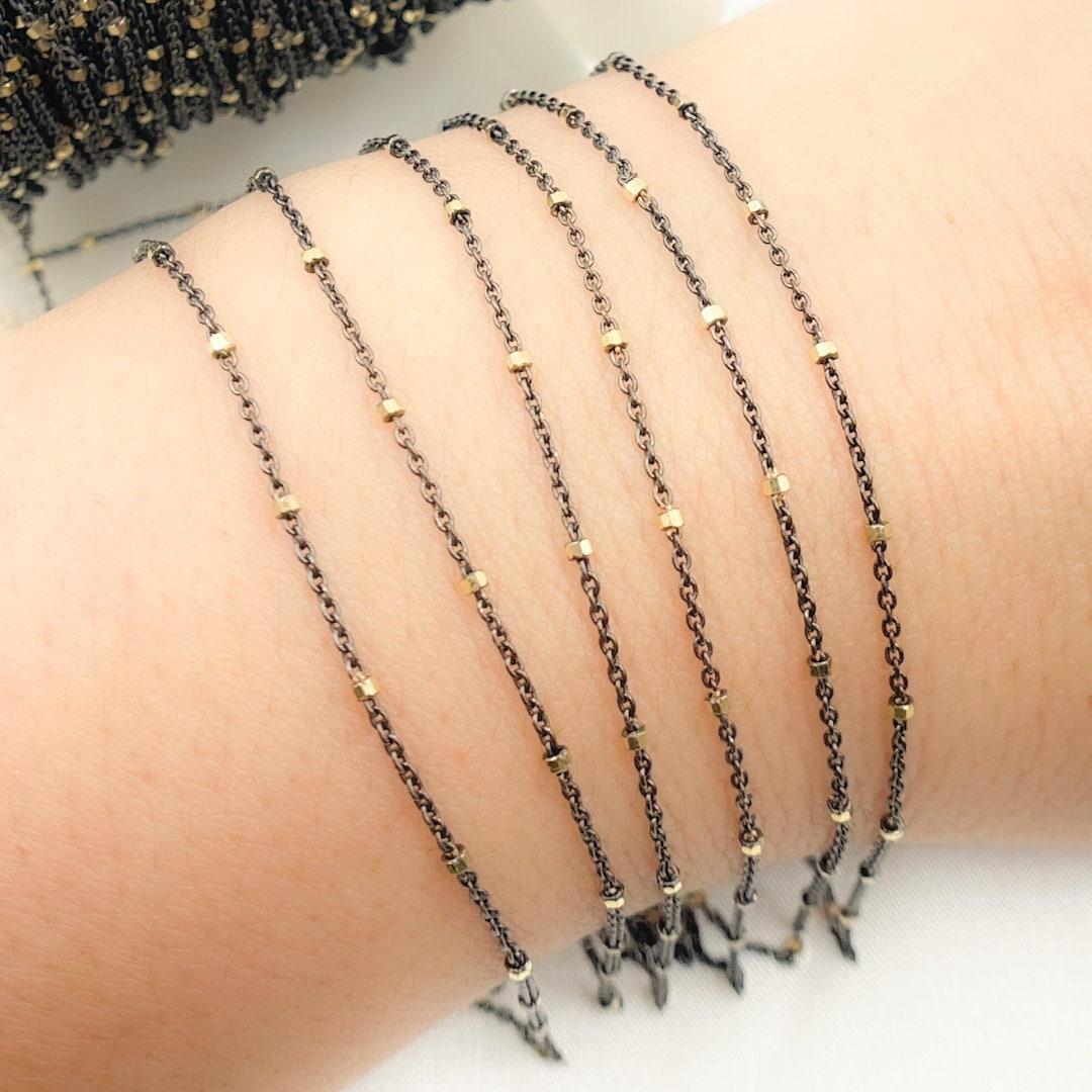 1FT 1.4mm Cube Silver Satellite Chain by Foot, Fine Oxidized Silver ...