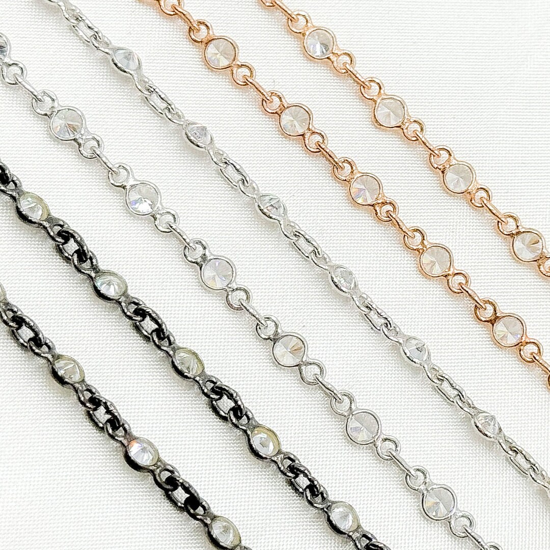 Sterling Silver Cubic Zirconia Chain, Delicate Beaded Gemstone Chain ...