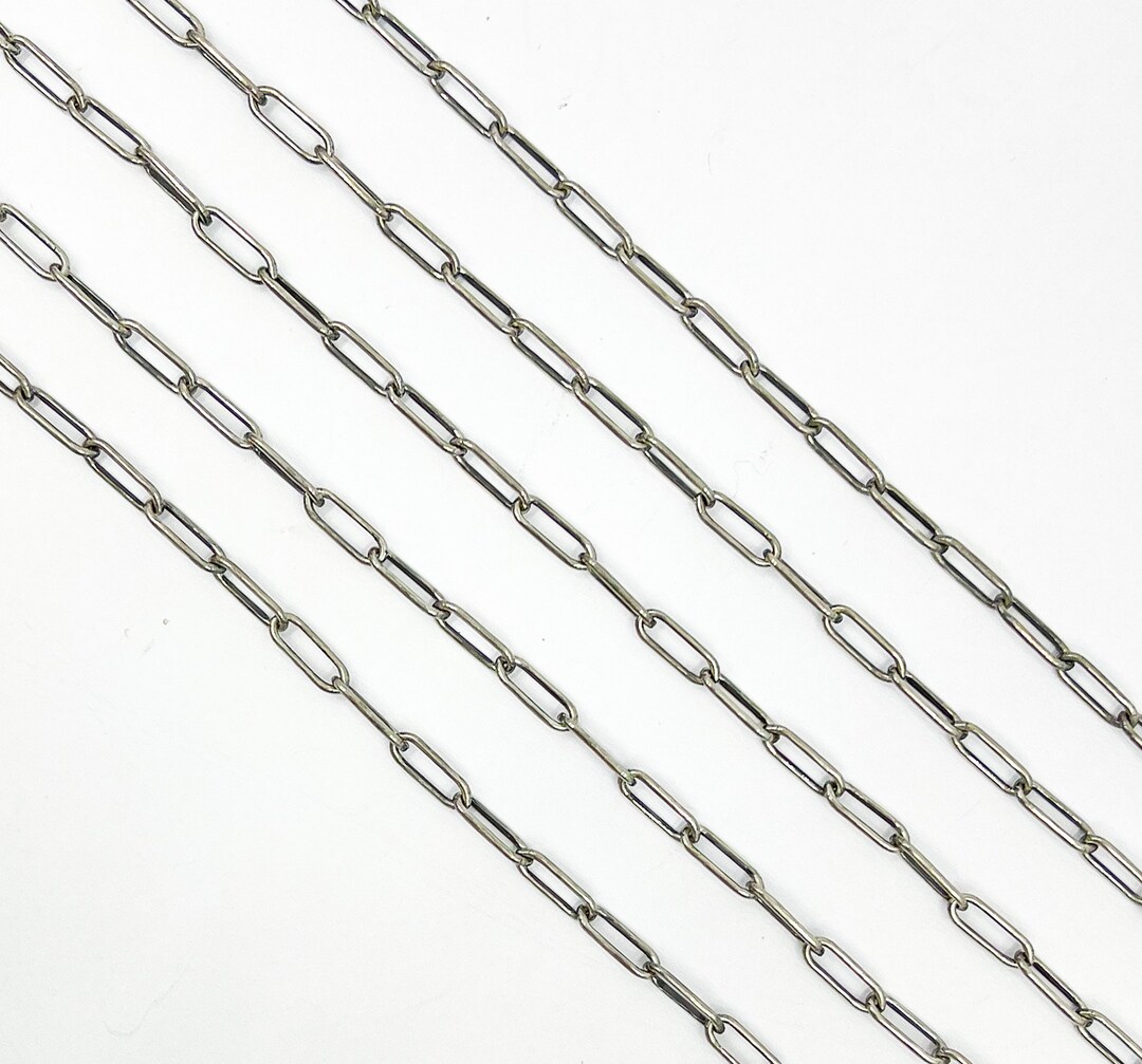 1FT 8x3mm 925 Oxidized Silver Chain, Vintage Rectangle Link Chain ...
