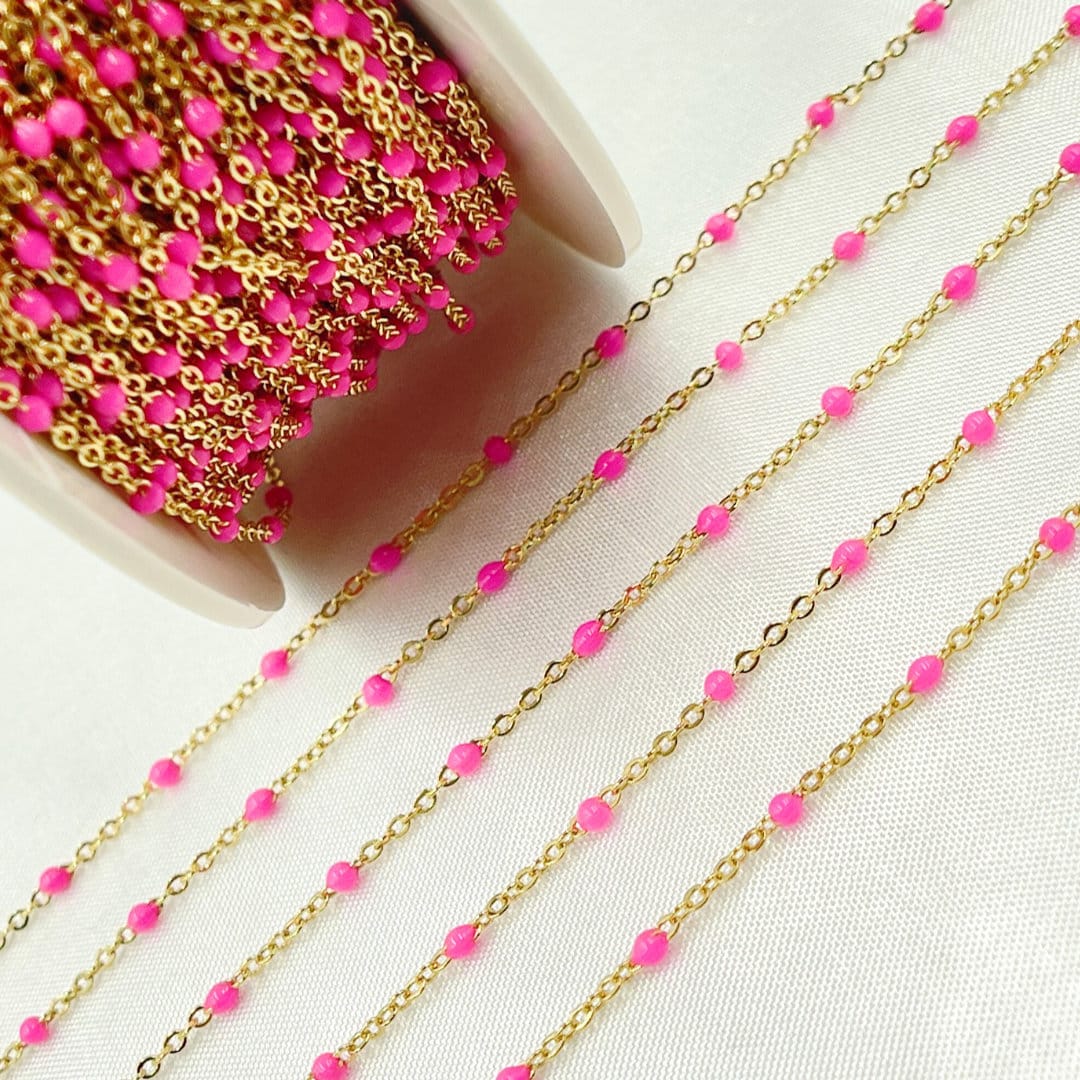14k Solid Gold Cable Pink Enamel Chain, Permanent Jewelry, Jewels and ...