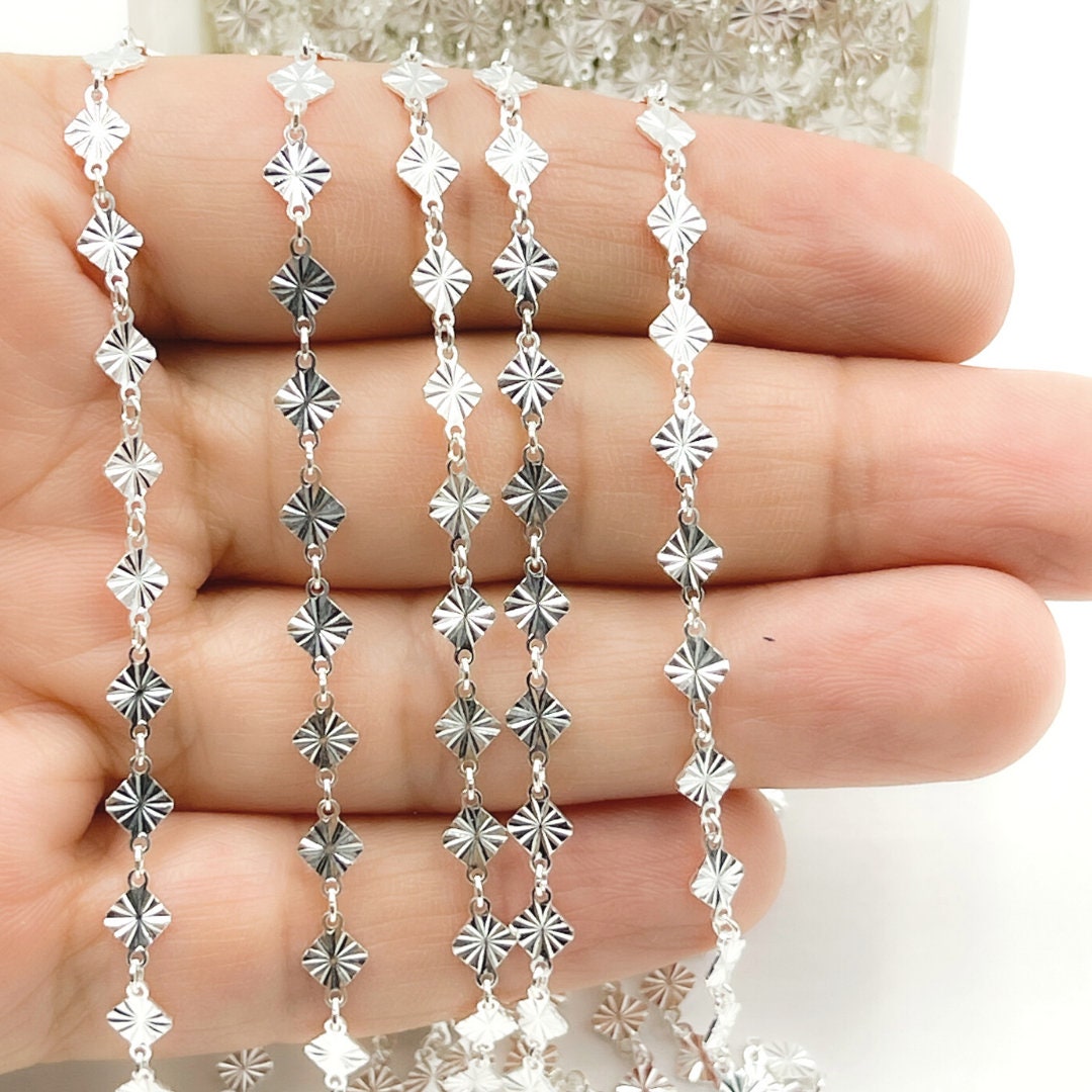 1FT 4mm 925 Silver Chain by Foot, Patterned Diamond Cut Chain, Diamond ...