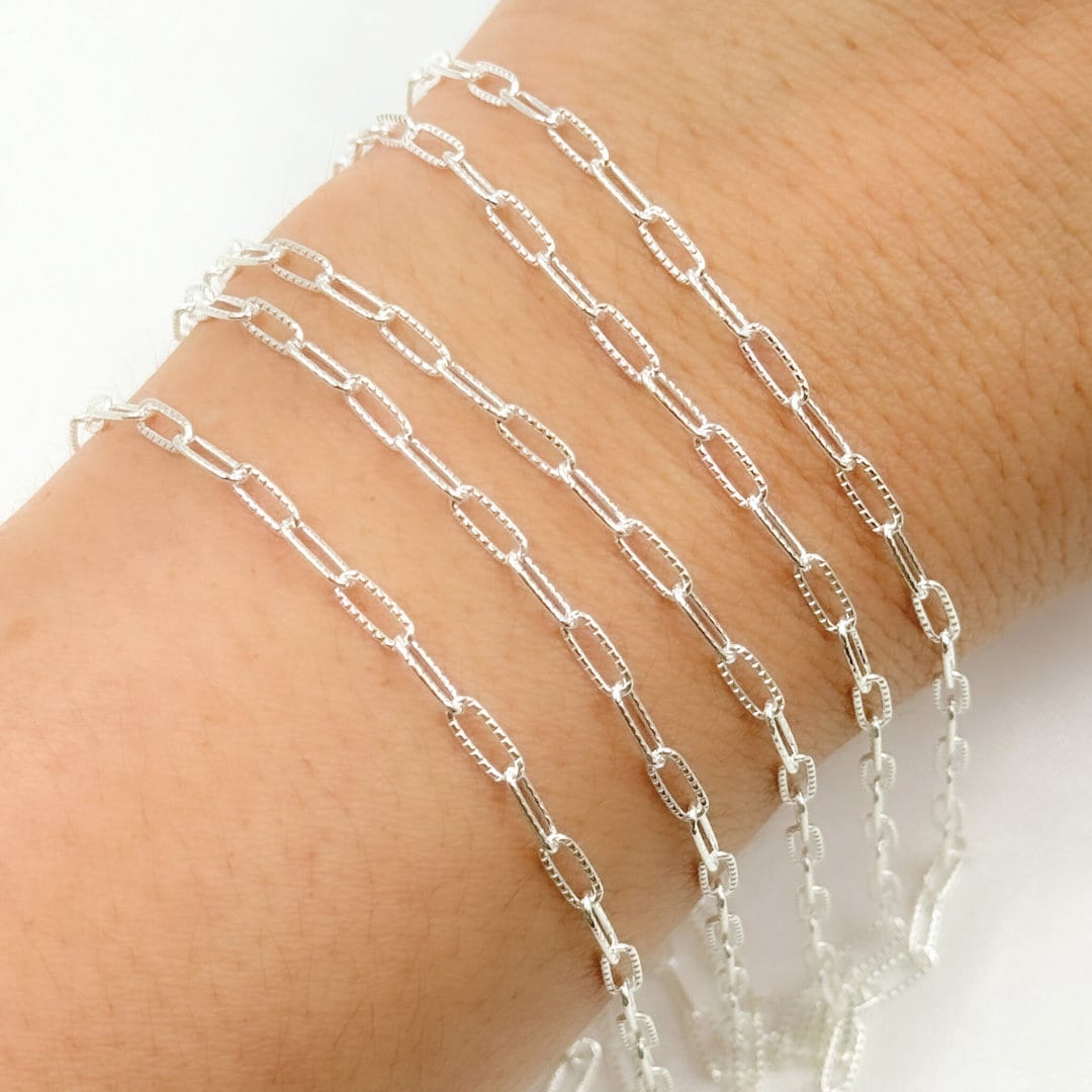 1FT 6x3mm 925 Silver Hammered Oval Link Chain, Hammered Oval Link 925 ...