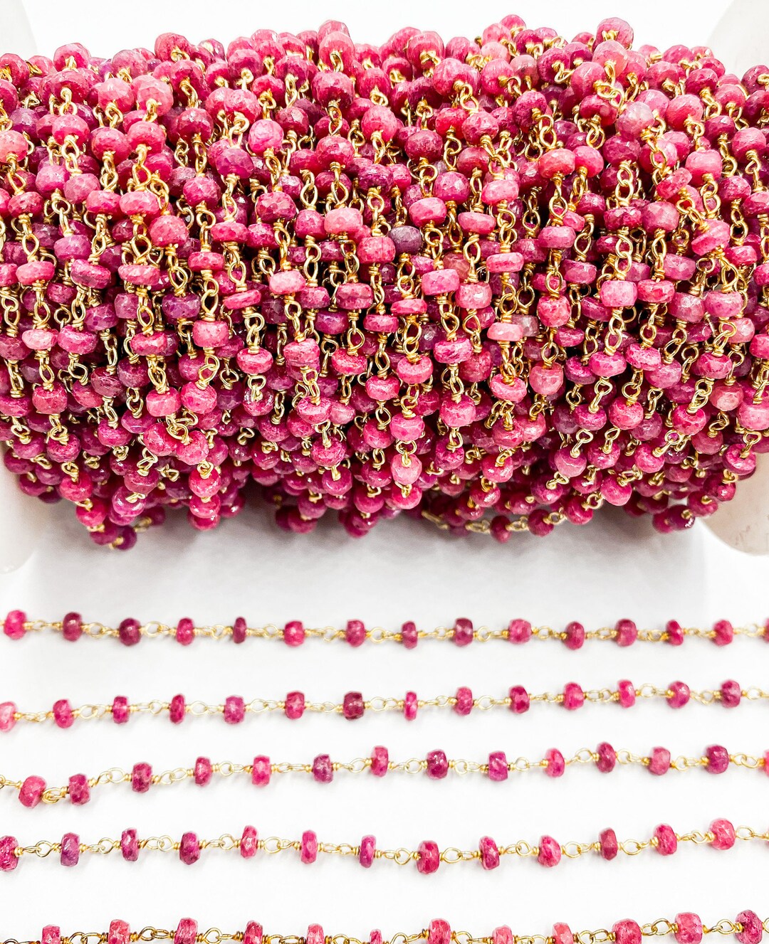 Unfinished Ruby Gold Chain, Ruby Gold Rosary Chain, 925 Silver Gold ...