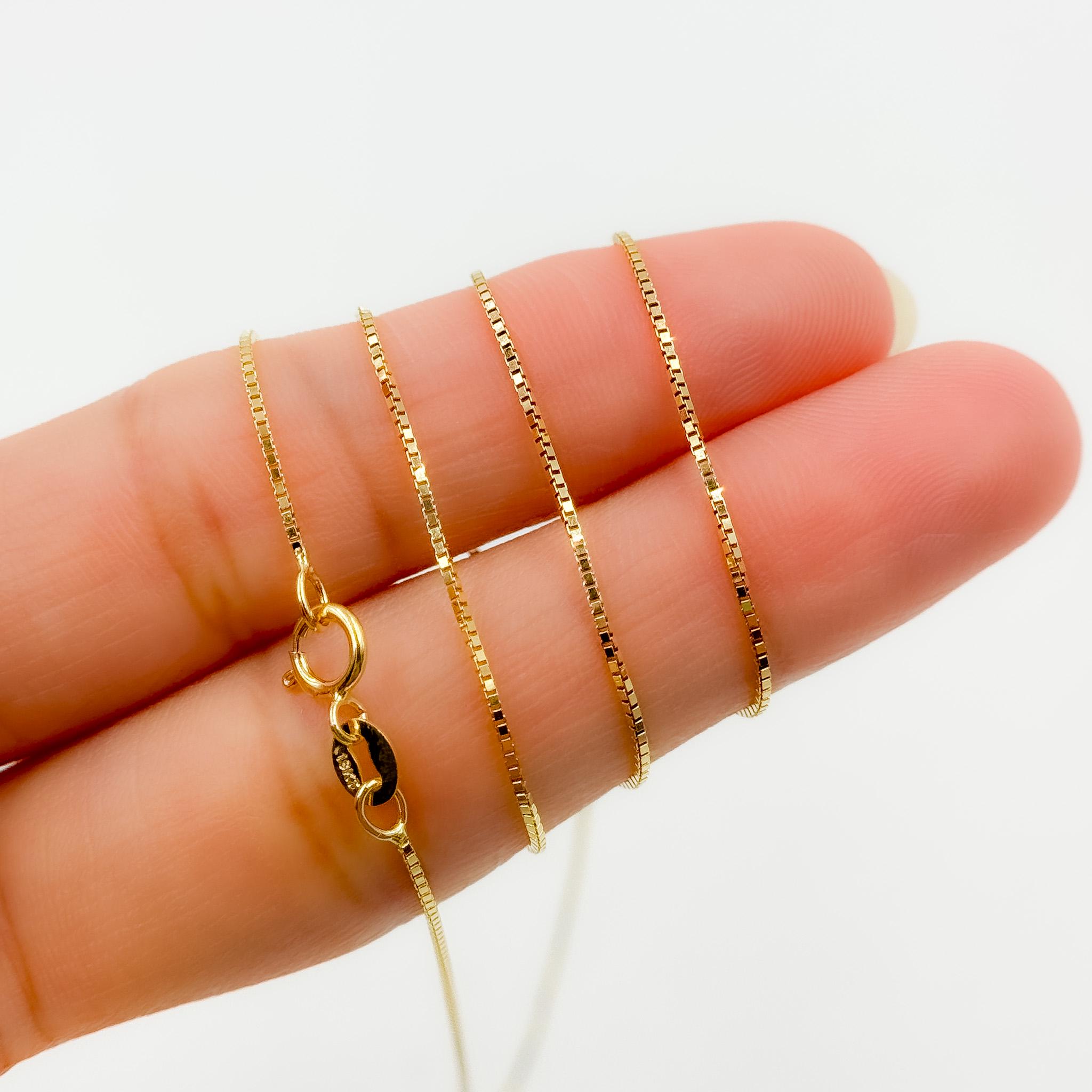 18K Solid Gold Box Necklace, Jewelry for Everyday Wear, Unisex Layering ...