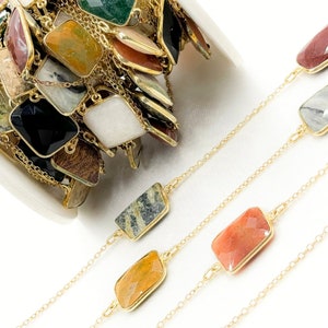 Multi Agate Rectangular Shape Bezel Gold Plated Silver Wire Chain ...