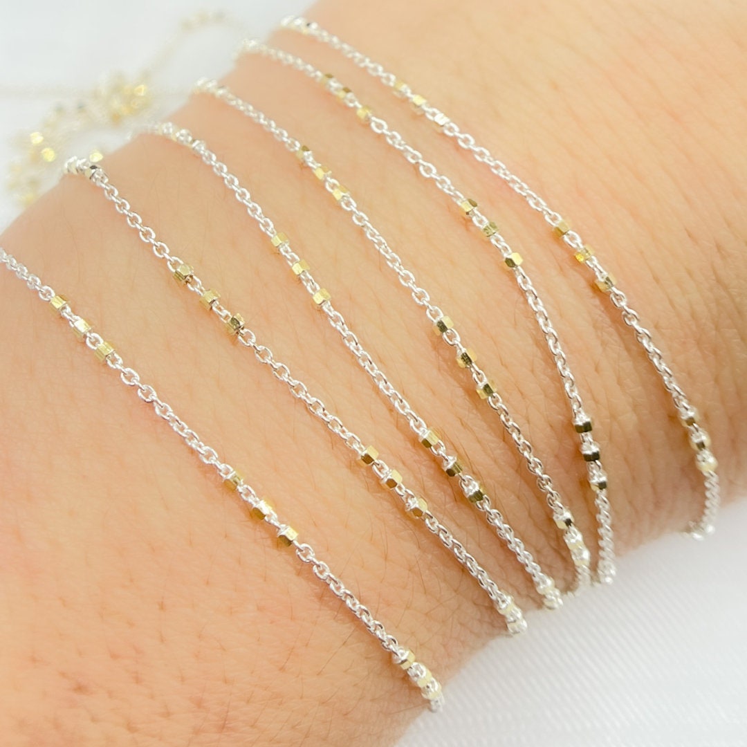 1FT 1mm Gold Plated Cube 925 Sterling Silver Satellite Chain by Foot ...