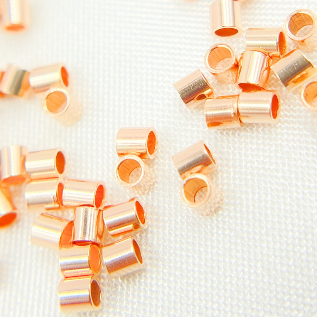 50pcs. 2x2mm Rose Gold Plated 925 Sterling Silver Crimp Bead, Rose Gold ...