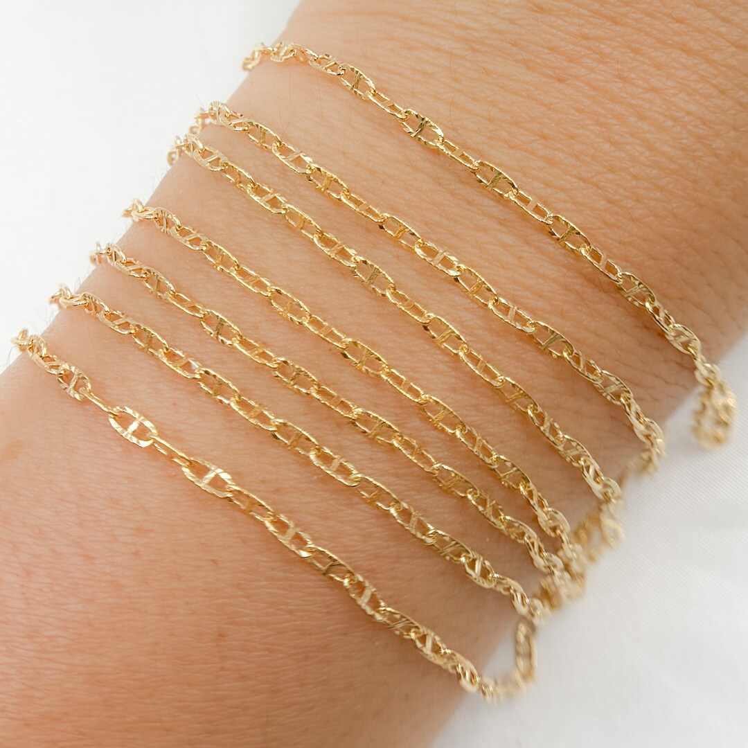 14K Gold Filled Diamond Cut Marina Link Chain, 4.5x2.5mm Marina Link ...