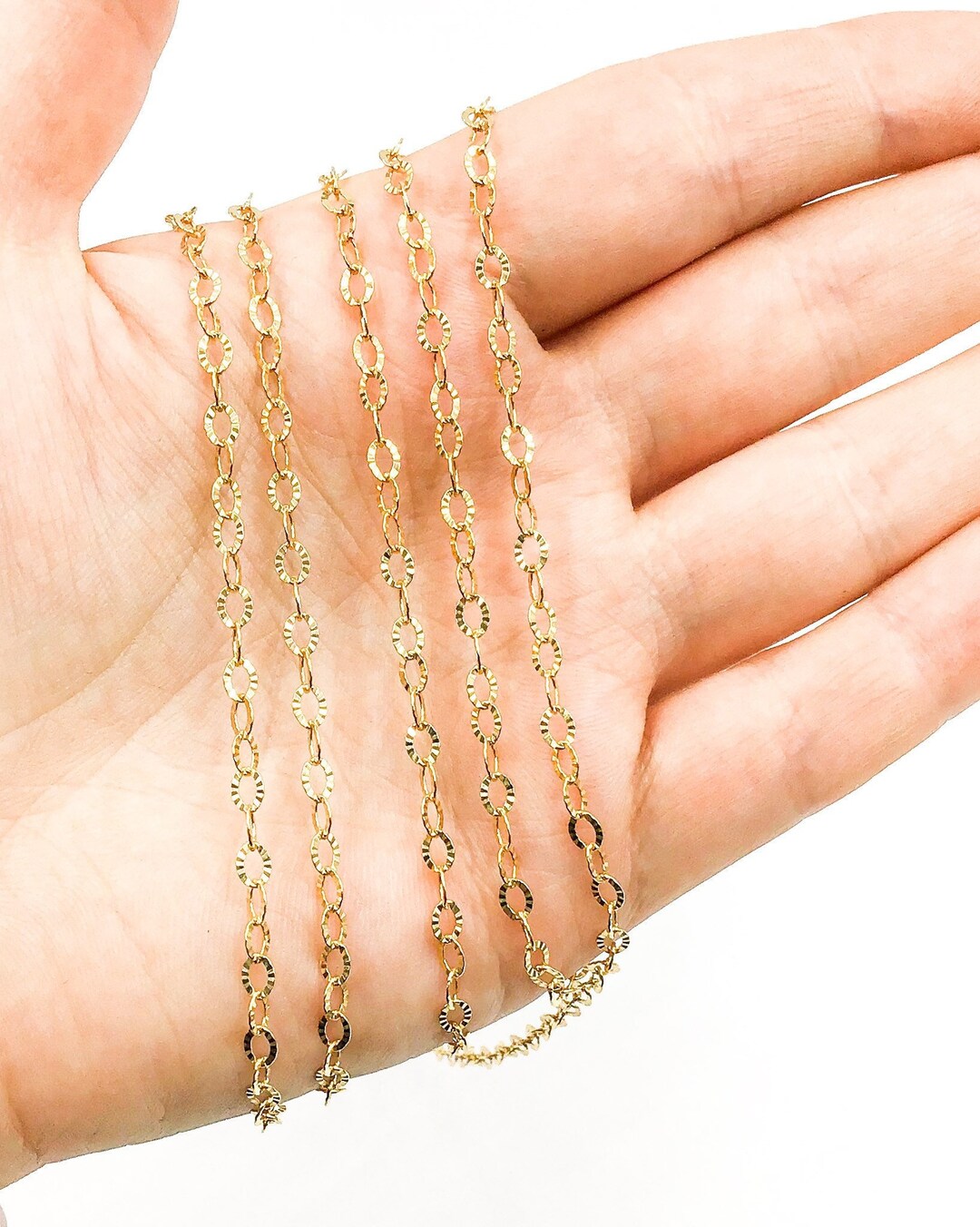 4x2.7mm 14k Gold Filled Chain by Foot, Hammered Oval Link Chain ...