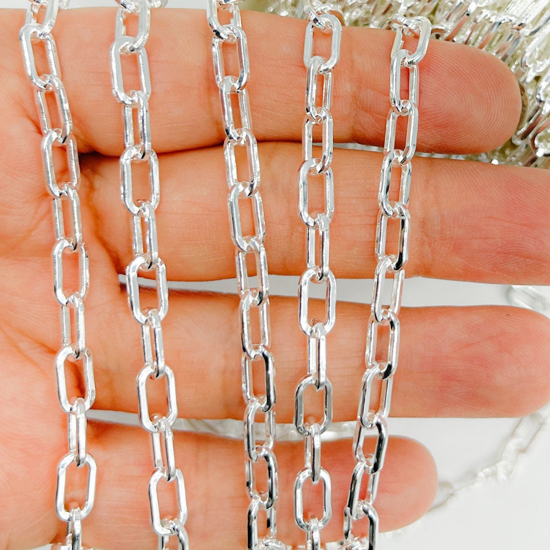 1FT 9x5mm 925 Sterling Silver Chain Bulk, Smooth Rectangle Hollow Link ...