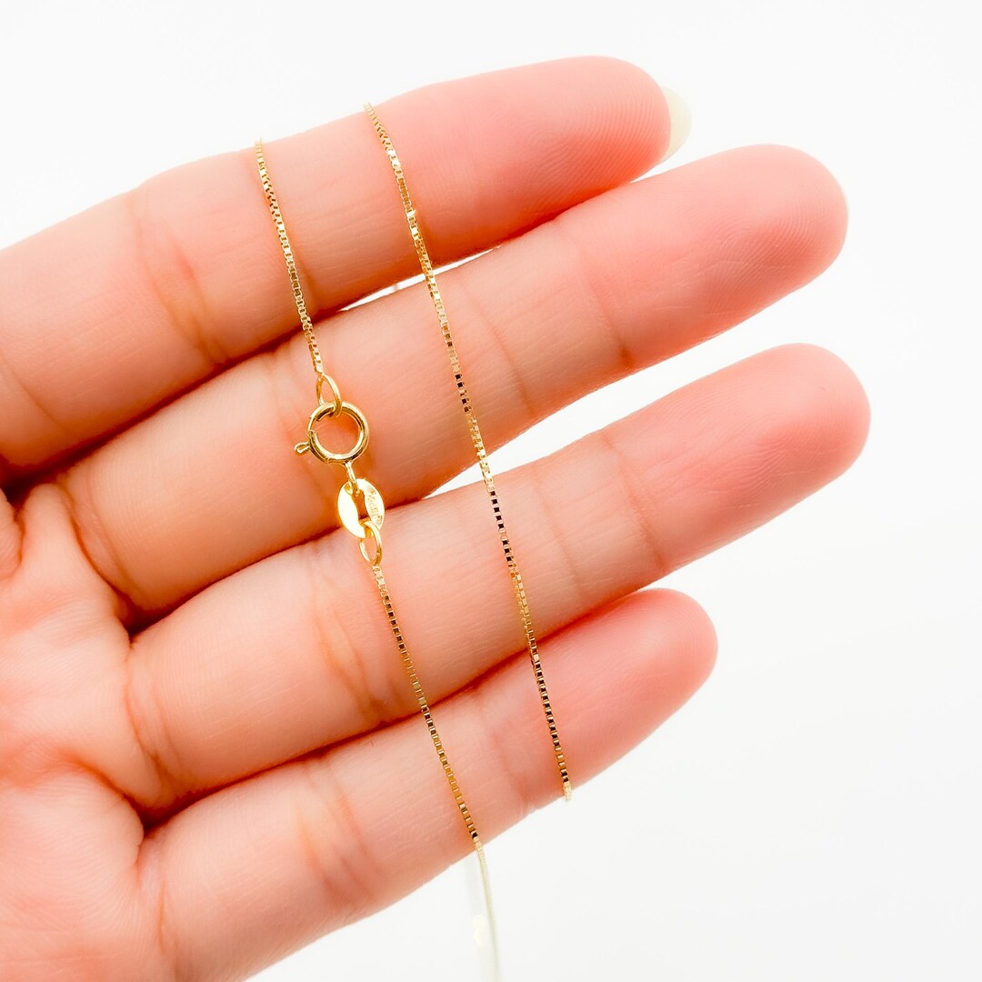18K Solid Gold Box Necklace, Jewelry for Everyday Wear, Unisex Layering ...