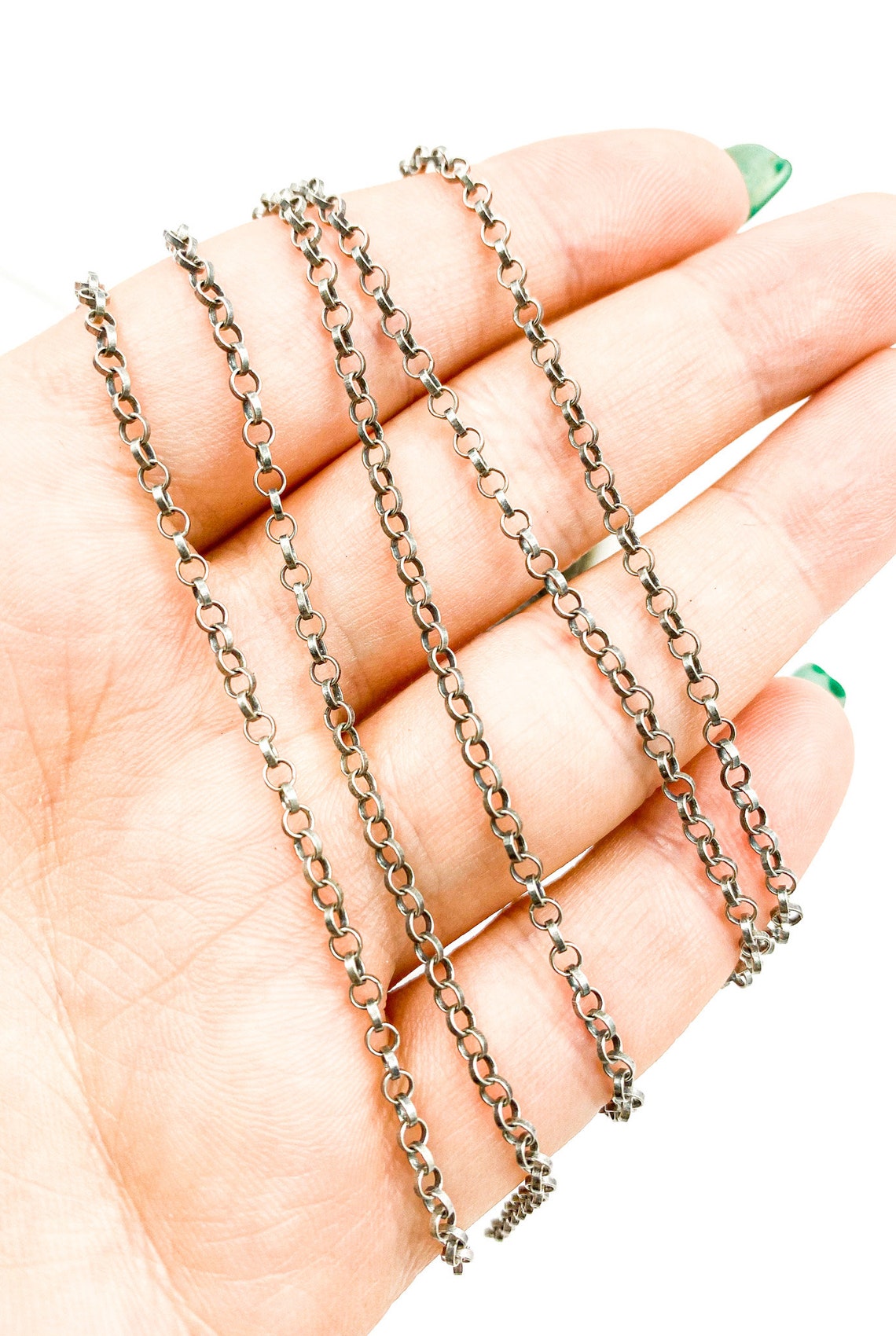 1FT 2mm 925 oxidized silver chain by foot small gunmetal rolo | Etsy