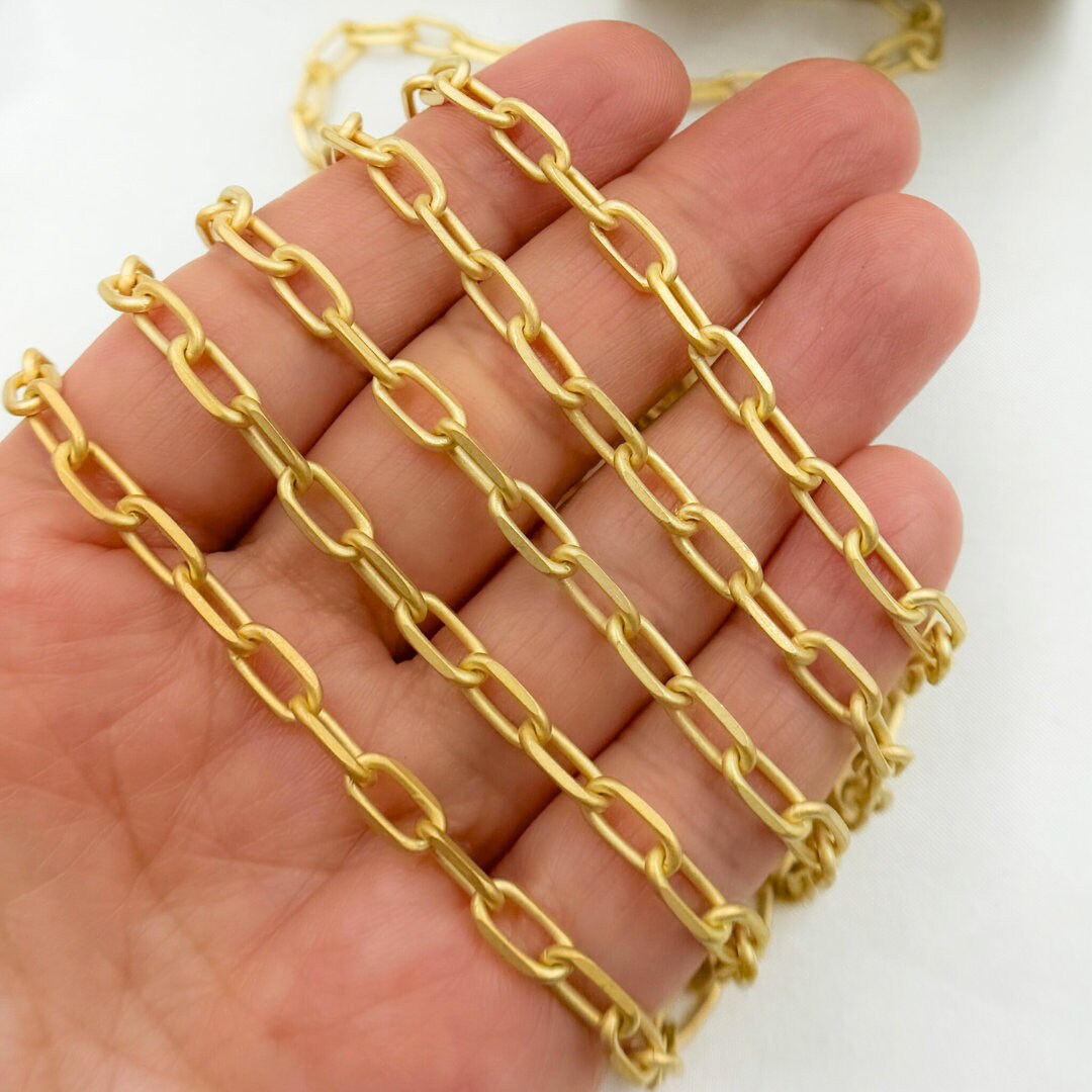 Gold Plated Matt Sterling Silver Diamond Cut Paperclip Link Chain ...