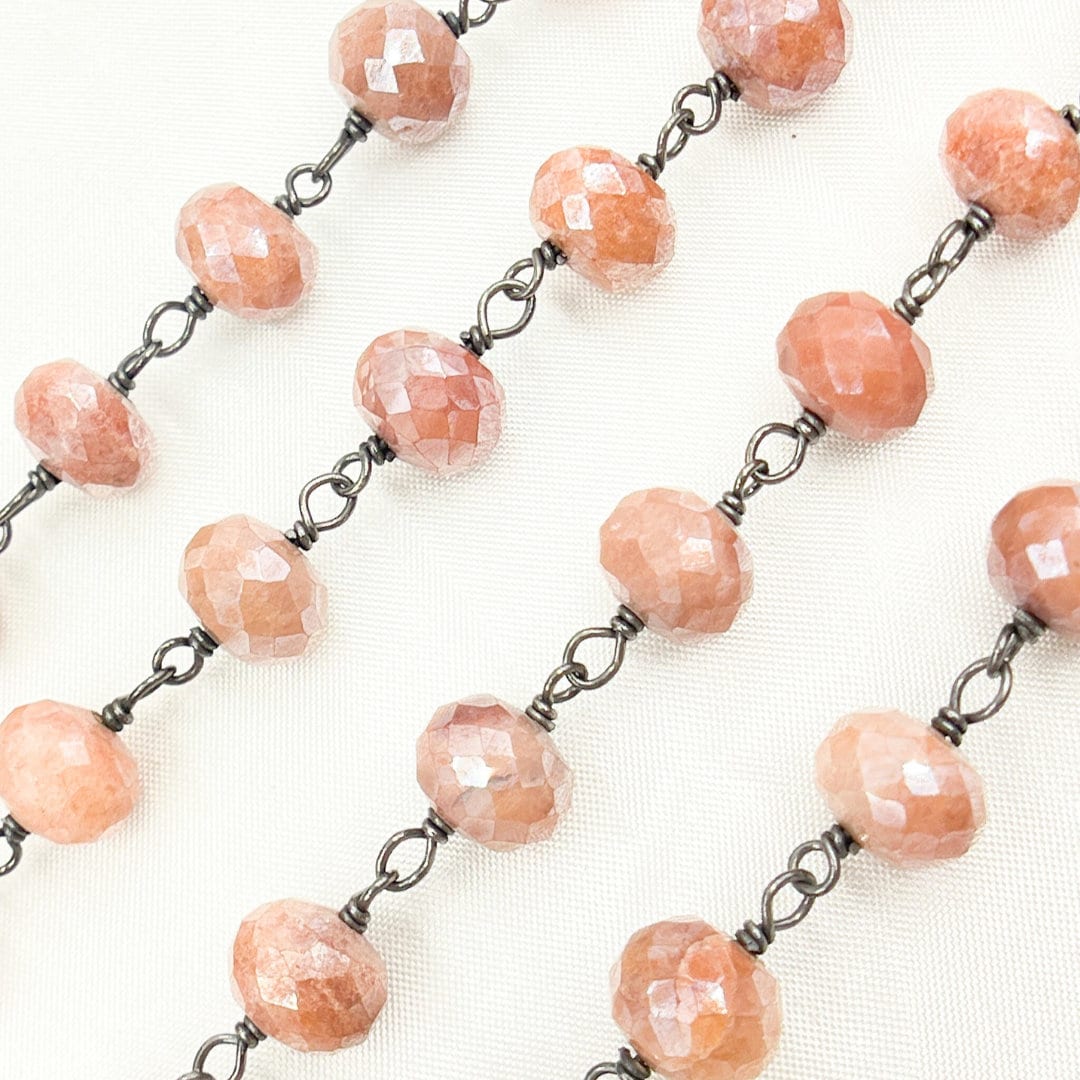 Coated Agate Peach Oxidized 925 Sterling Silver Wire Chain, Permanent ...