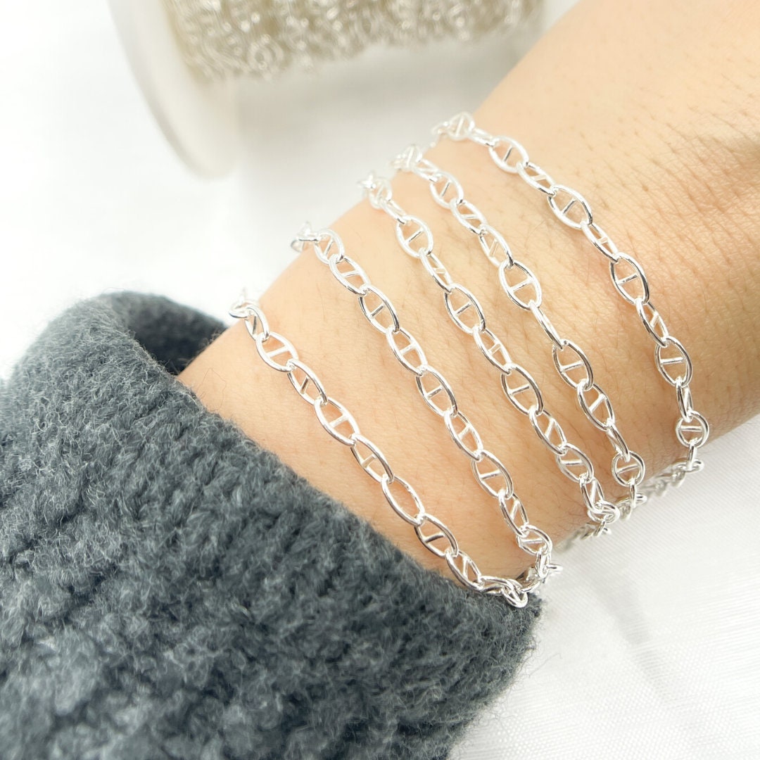 925 Sterling Silver Chain by Foot, Unfinished Silver Mariner Link Chain ...