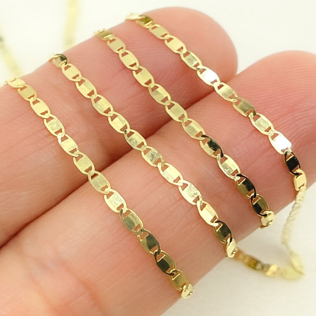 14k Solid Gold Mirror Flat Marina Link Chain, Permanent Jewelry, Jewels ...
