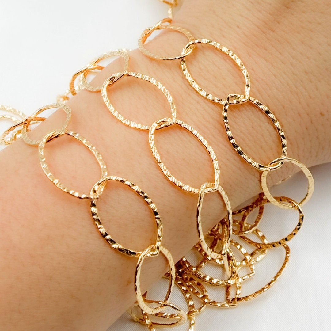 14k Gold Filled Hammered Oval Link Chain, Gold Filled Chain, Permanent ...