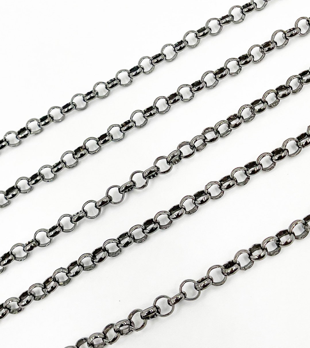 1FT 4mm 925 Silver Black Rhodium Plate Chain,gunmetal Round Link Chain ...