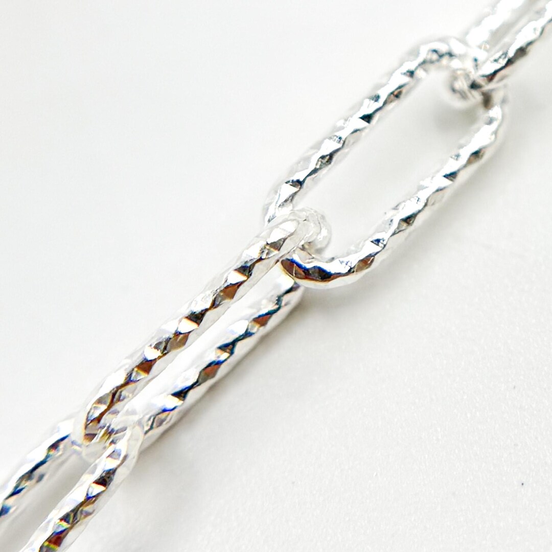 1FT 9x3mm 925 Sterling Silver Diamond Cut Paperclip Chain by Foot, Unfinished Silver Drawn Link ...