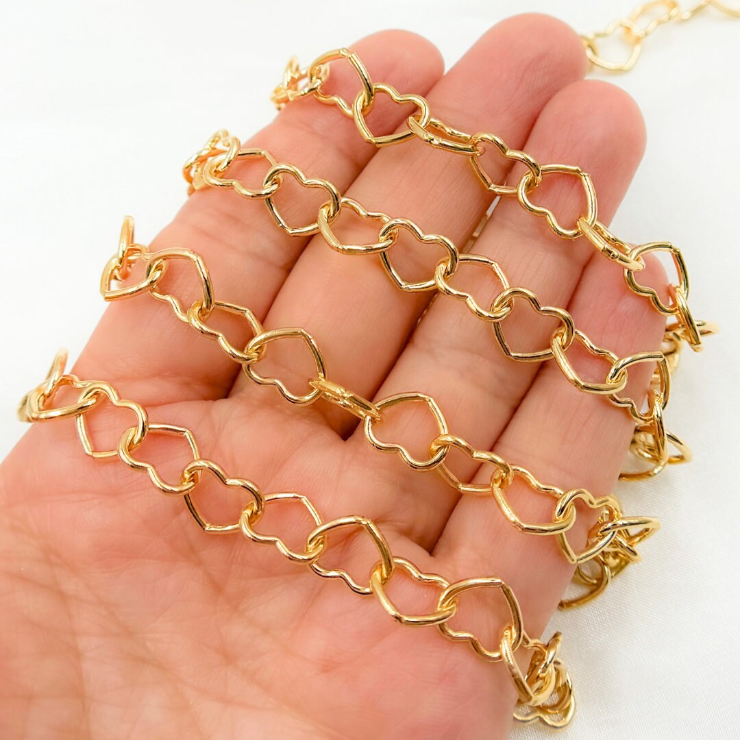 14k Gold Filled Smooth Heart Link Chain, 10x8mm. Sold by Foot. Heart ...
