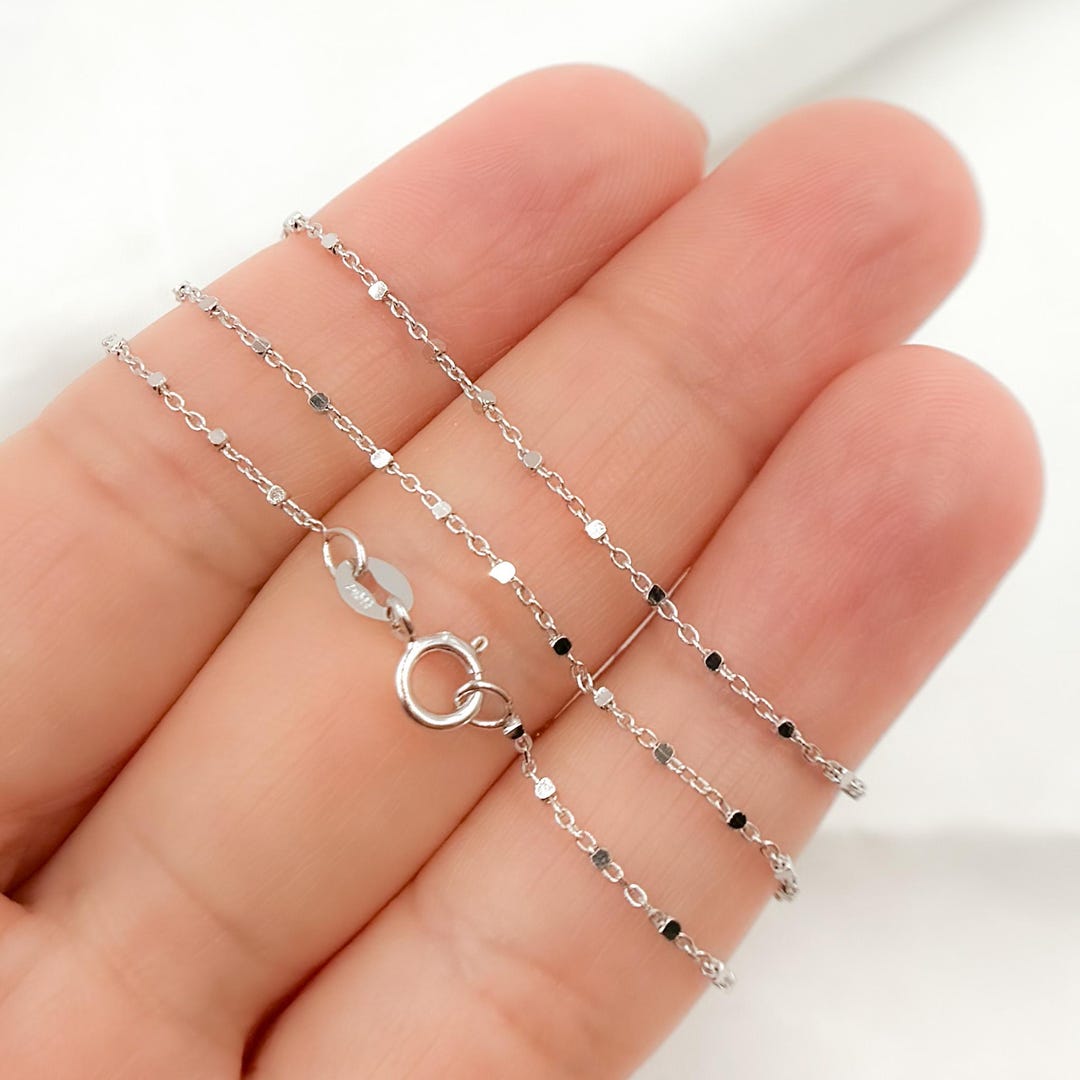 14K Solid White Gold Cube Satellite Chain Necklace — Dainty Cube Links ...