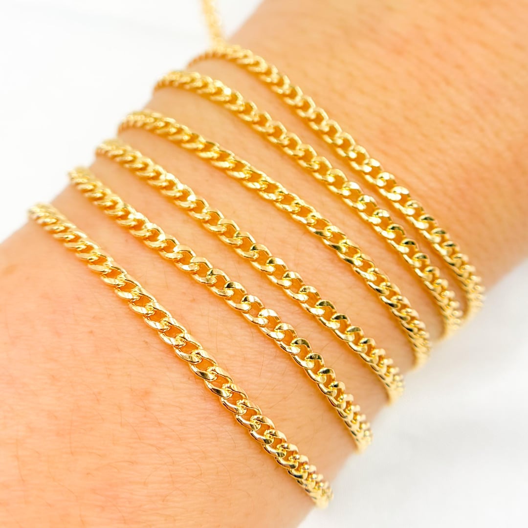 1FT 3.8x2.80mm 14k Gold Filled Flat Curb Chain, Tight Tiny Cuban Curb ...