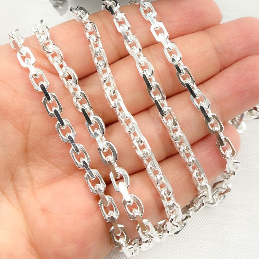 7x4mm 925 Sterling Silver Chain by Foot, Rectangle Diamond Cut Heavy ...