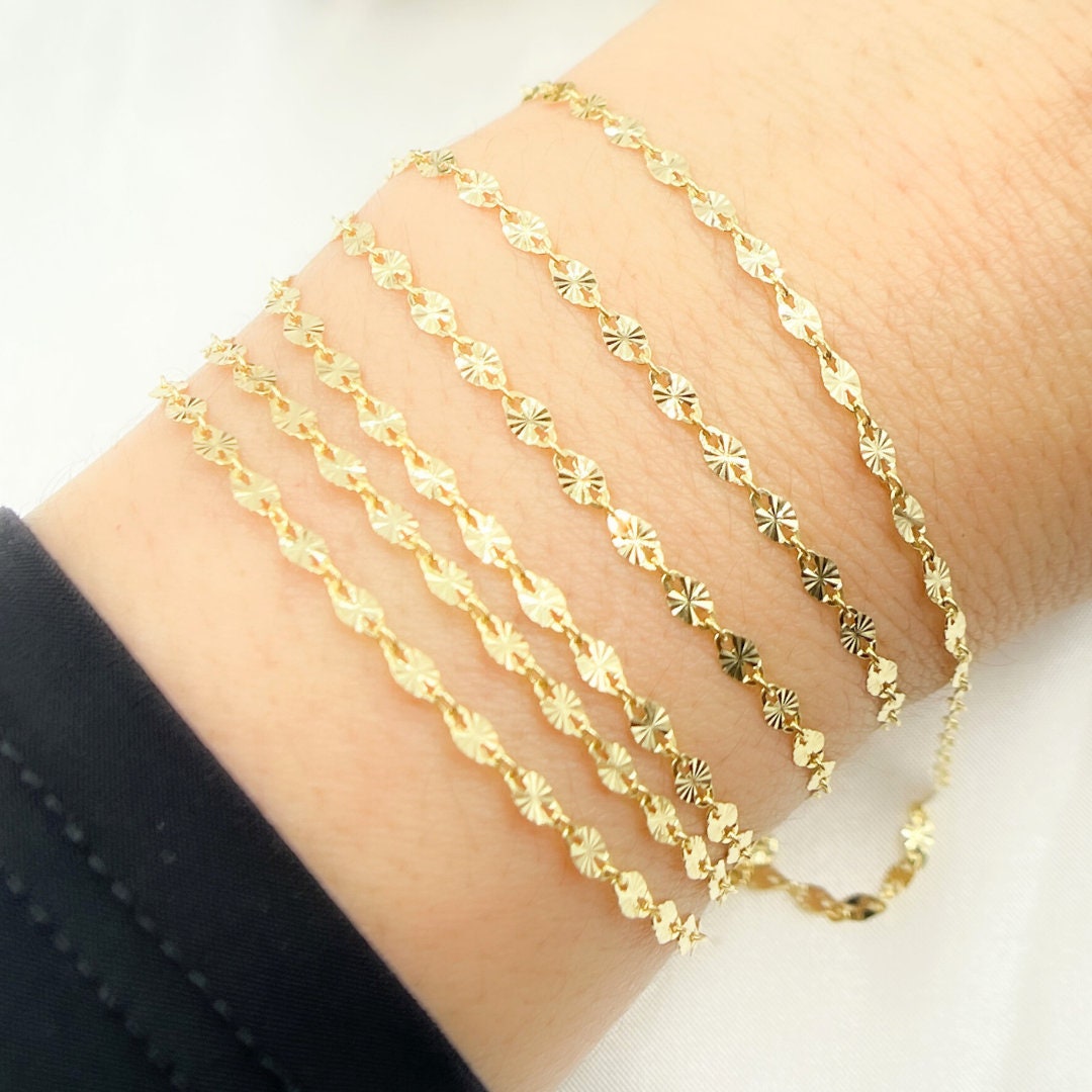 14k Solid Gold Diamond Cut Marina Chain by Foot. Unfinished Solid Gold ...