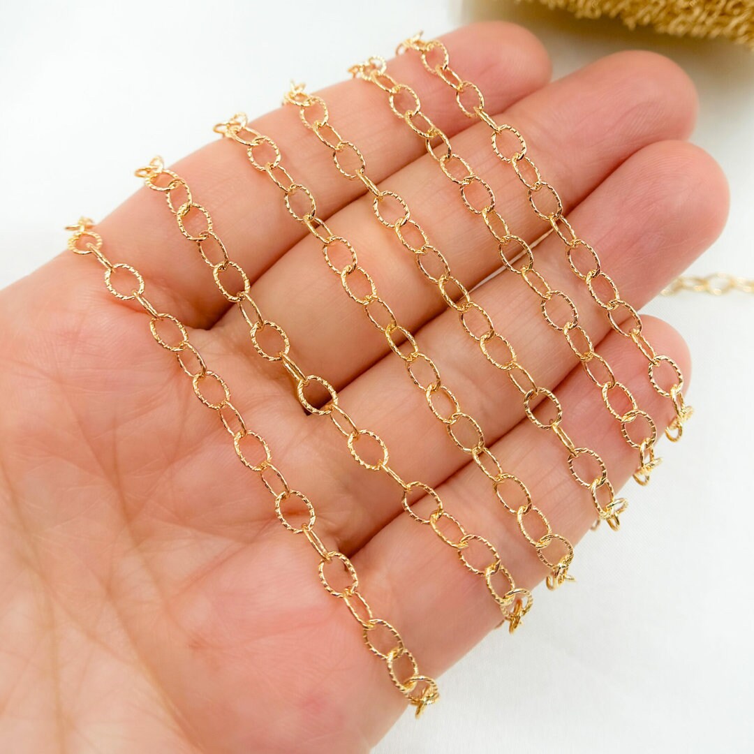 14K Gold Filled Hammered Cable Chain. Link Size: 5x3mm. Gold Filled ...
