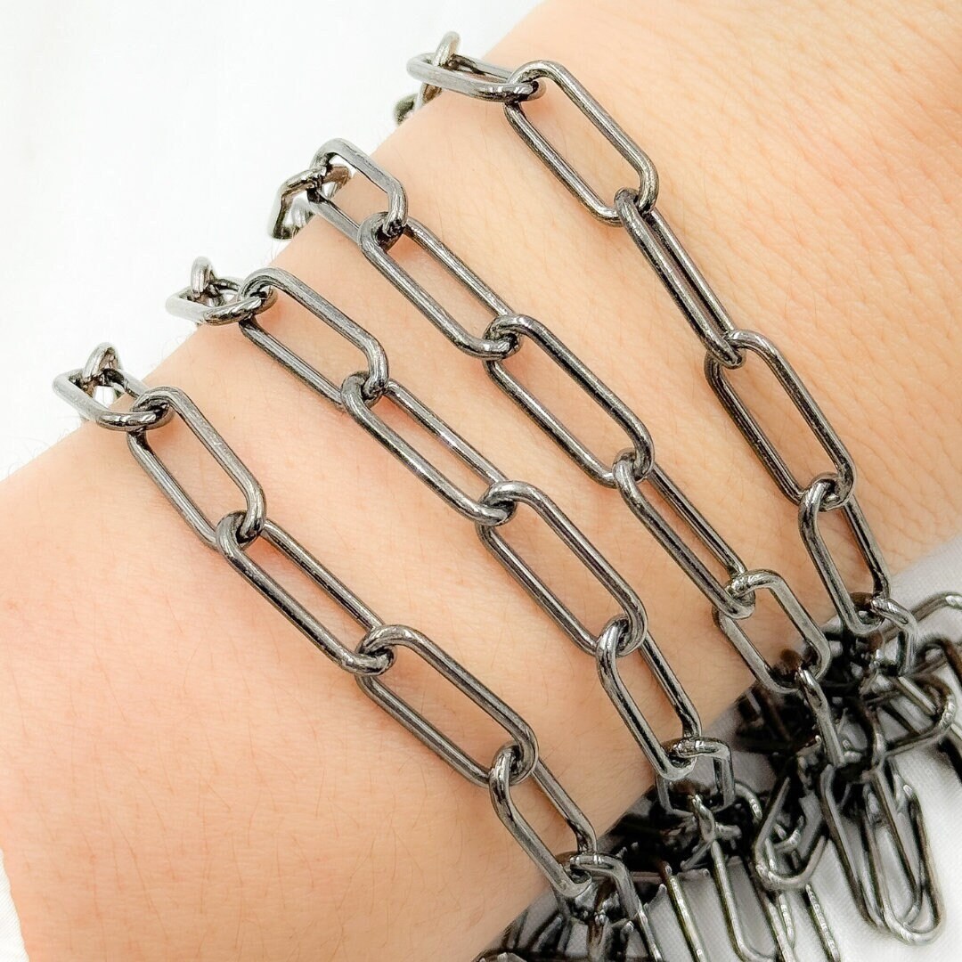 Black Rhodium 925 Sterling Silver Paperclip Chain, Permanent Jewelry ...