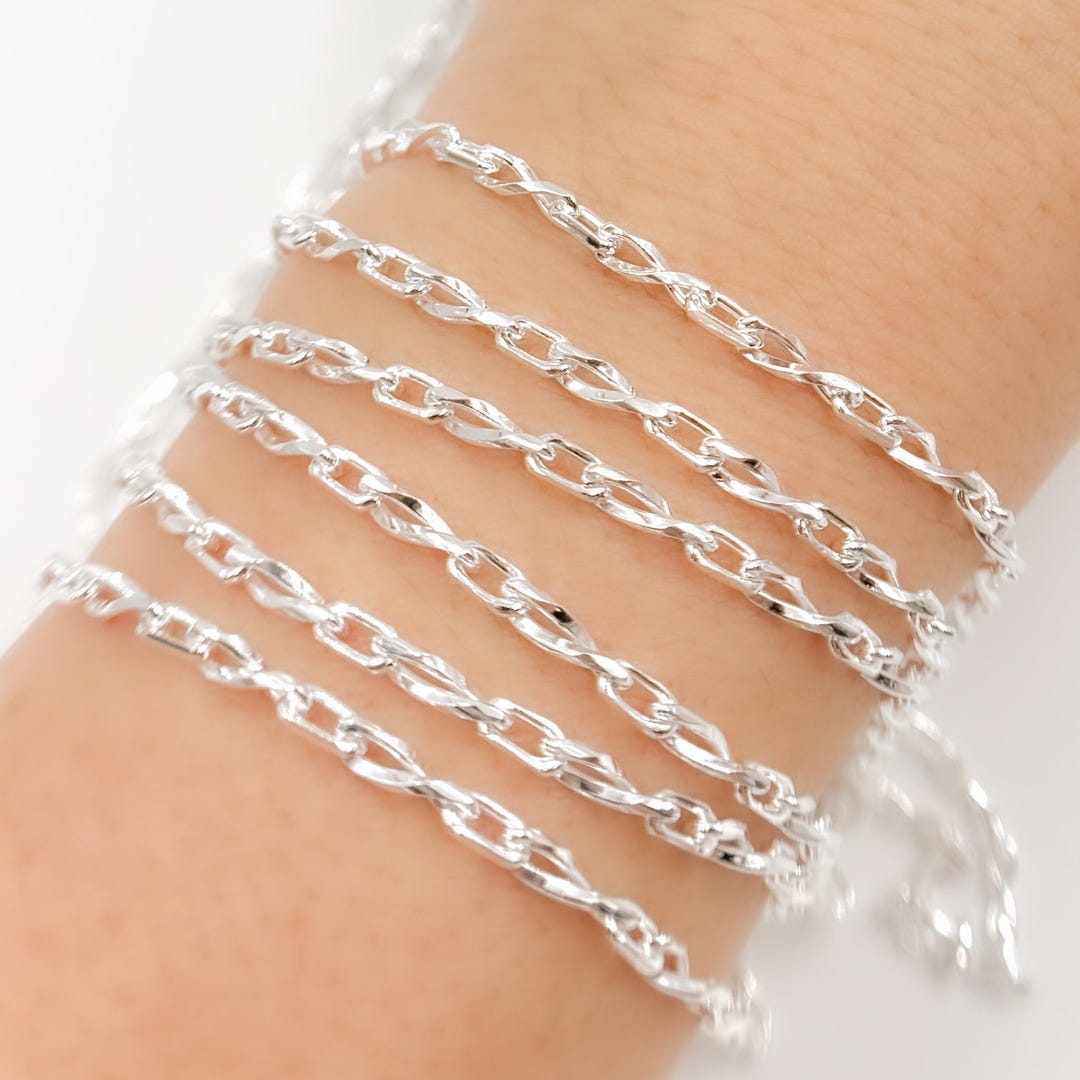 1FT925 Sterling Silver Twisted Chain. Link Size 9x3mm. Infinite Links ...