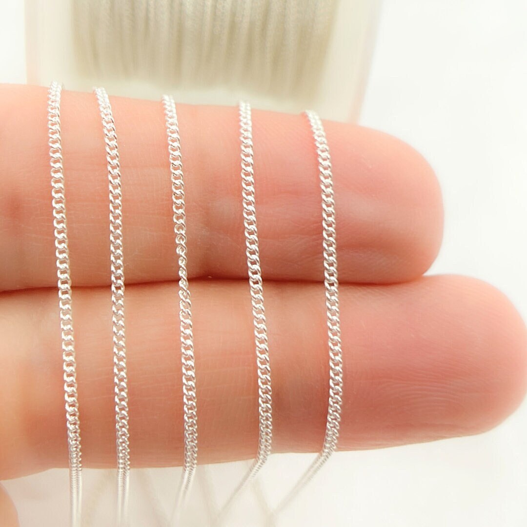 1FT 1mm 925 Silver Cable Link Chain by Foot, Unfinished Tiny Cable Necklace Chain, Cable Link ...